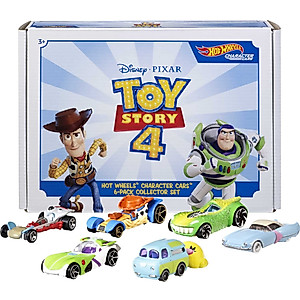 Hot Wheels Disney and Pixar Toy Story 4 Bundle of 6 1:64 Scale Character Cars: Woody, Buzz, Forky, Bo Beep, Rex & Ducky & Bunny [Amazon Exclusive]