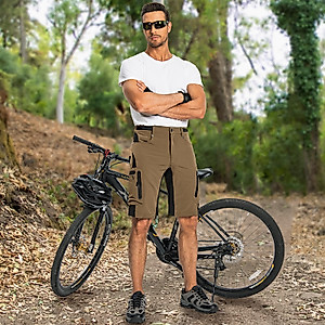 Ally Mens Mountain Bike Shorts 4D Padded Baggy Bicycle Cycling Biking Bike Shorts Lightweight Loose-fit (Khaki, Medium)