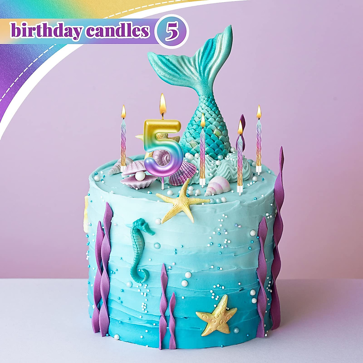 Treela 2.7 Inch Birthday Candles Rainbow Number Candle with 12 Pieces Numeral Rainbow Spiral Candle First One Year Candle for Baby Girl Boy Birthday Cake Topper Anniversary Wedding Party (Number 5)