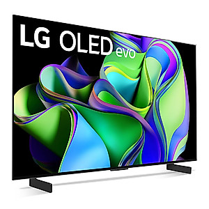 LG OLED55C3PUA OLED evo C3 55 Inch HDR 4K Smart OLED TV 2023 (Renewed) Bundle with Monster TV Full Motion Wall Mount for 32-70 inch with 6 Piece Sound Reactive Lighting Kit