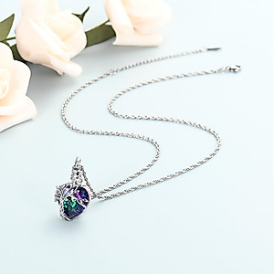 shajwo Tree of Life Cremation Heart Urn Ashes Necklace for Women Men Cremation Crystals Ash Pendant Loved One Memorial Jewelry,Silver-Purple Green