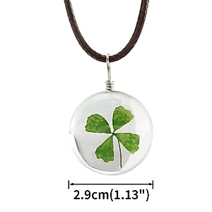 FM FM42 Dried Leaves Lucky 4-Leaf Clover in Glass Ball Pendant Necklace FN4010