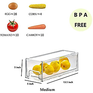 2 Pack Stackable Refrigerator Drawers Pull Out Bins Clear Fridge Drawer Organizer Food Storage Containers Plastic Veggie Fruit Produce Saver for Pantry Kitchen Freezer