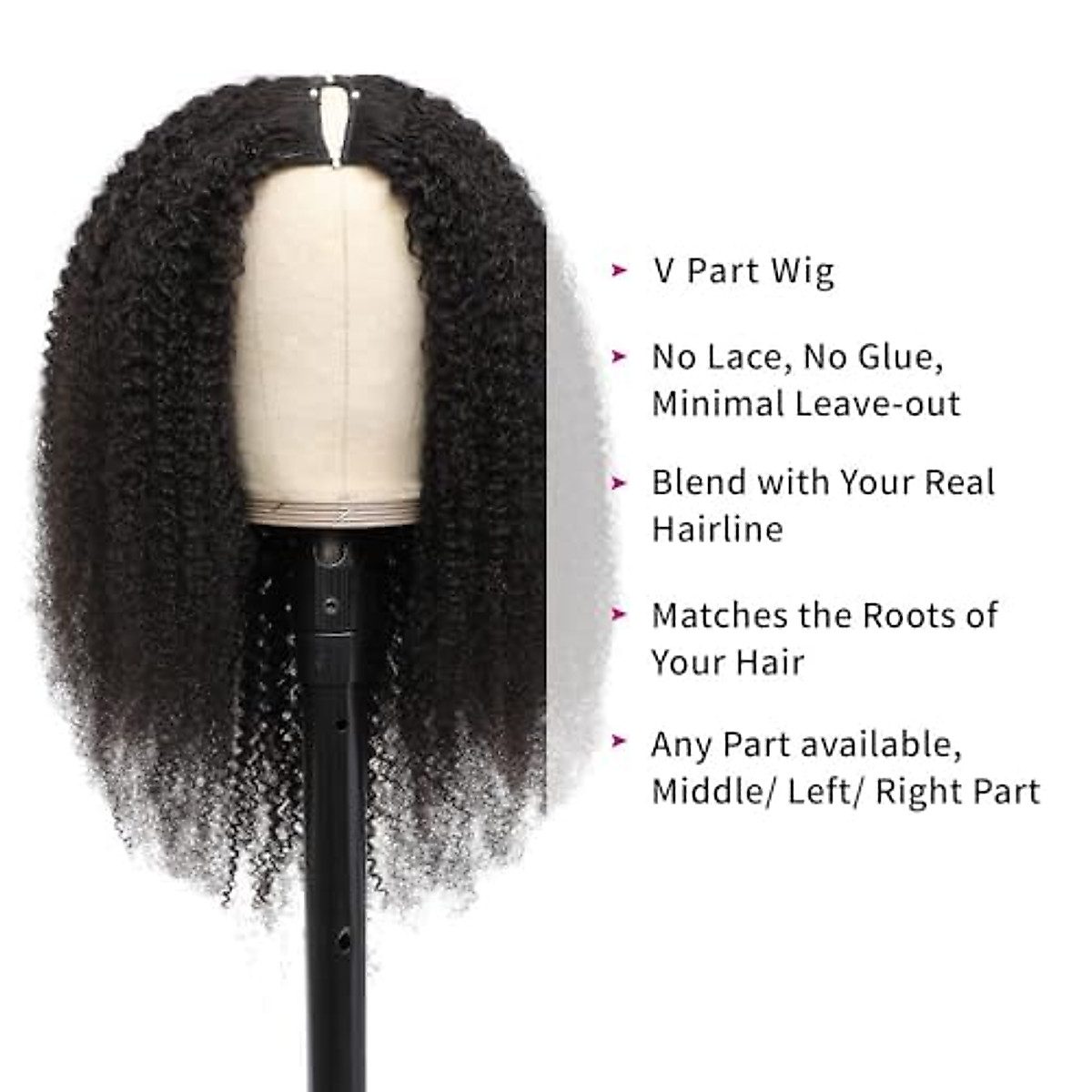 Kiqibeauty V Part Wig Human Hair For Black Women Upgrade U Part Wig Human Hair Kinky Curly Wig 100% Virgin Hair Glueless Wear and Go Wig Minimal Leave Out 200% Density (Kinky Curly, 16 Inch)