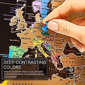 Scratch Off map 16x24 Black Gold Detailed USA States Deluxe Tracker Pin World Map MyMap Travel map Wall Poster Push pin map Includes Pins Tube Poster Map to Scratch Wall Décor Birthday Gift IDea…