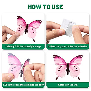 96 Pieces Butterfly Wall Decals Glow in The Dark Butterflies Decor for Ceiling Adhesive Removable 3D Luminous Mural Stickers for Kid Bedroom Nursery Living Room Home Garden Decoration, Multi Colors