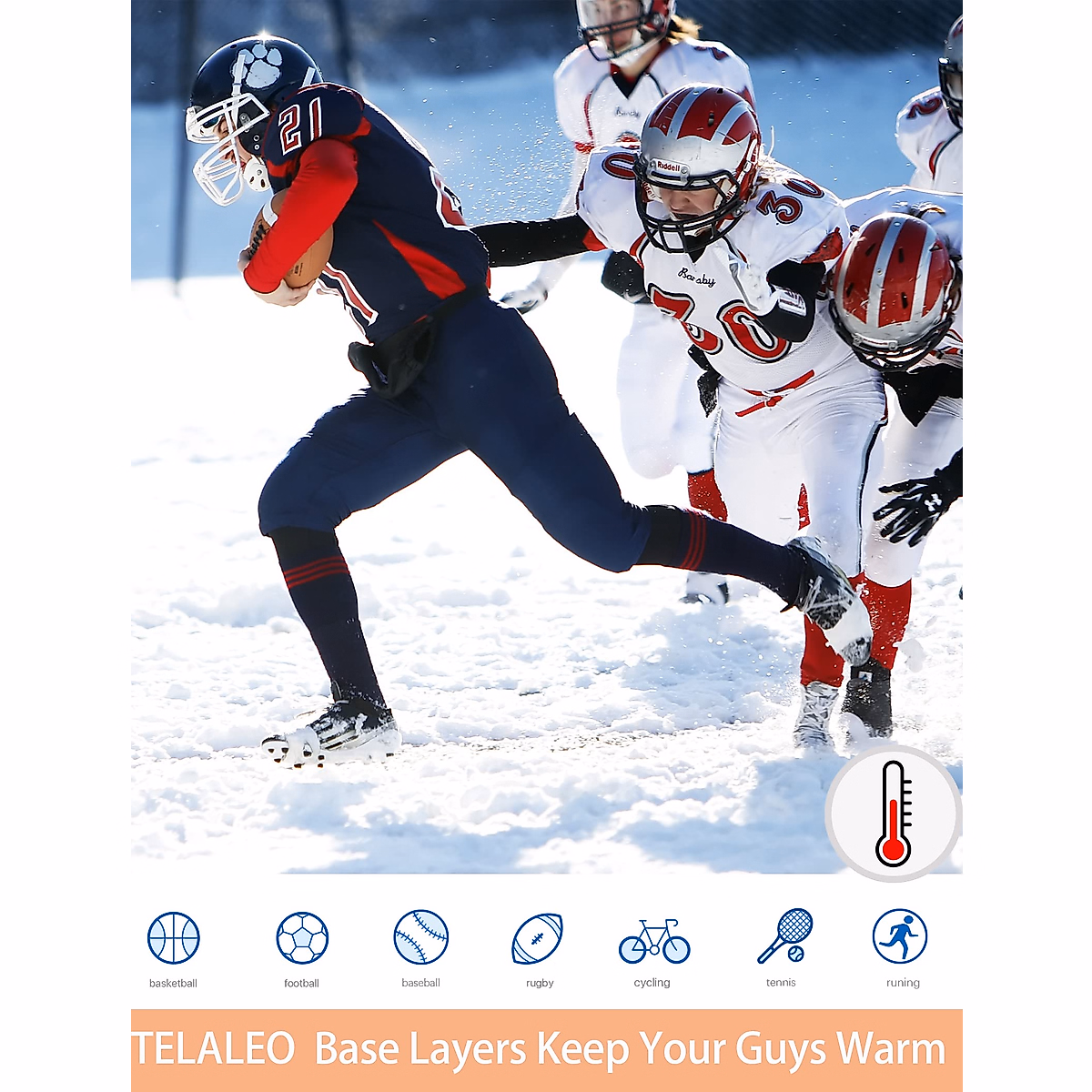 TELALEO Boys' Girls' Long Sleeve Compression Shirts Thermal Fleece Lined Kids Athletic Sports Tops Leggings Baselayer Set L