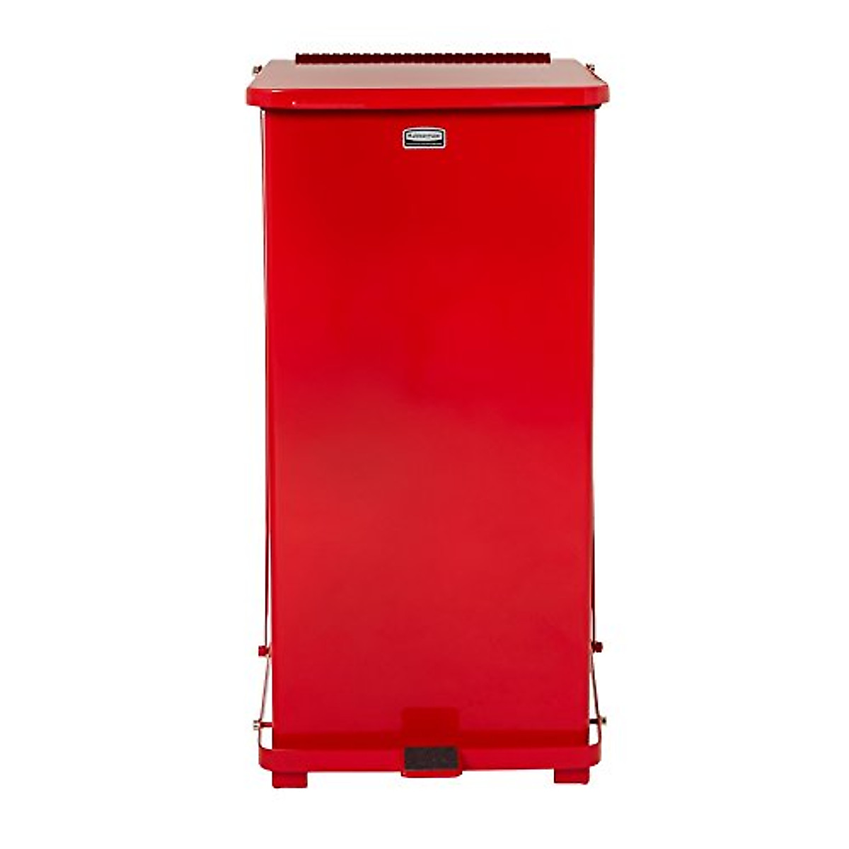 Rubbermaid FGST24ERBRD Red Steel Square The Defenders Step Can with Retainer Bands, 24 gallon Capacity, 15" Square x 30" Height