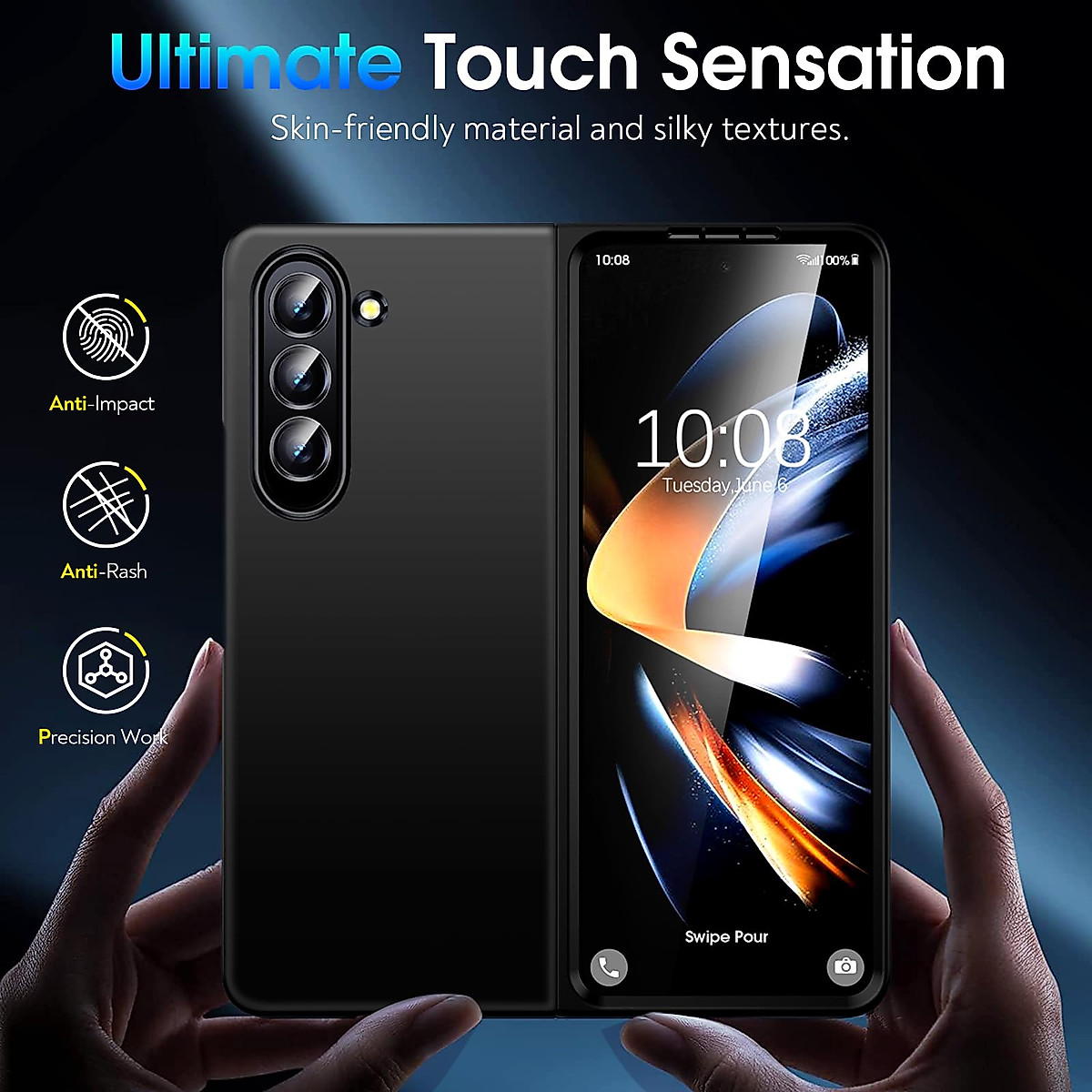 for Samsung Galaxy Z Fold 5 Case, Ultra Slim Phone Case Lightweight Wear-Resistant PC Material Hard Galaxy Z Fold 5 5G Flip Cover for Samsung Galaxy Z Fold 5 5G Protective Shell (Black)