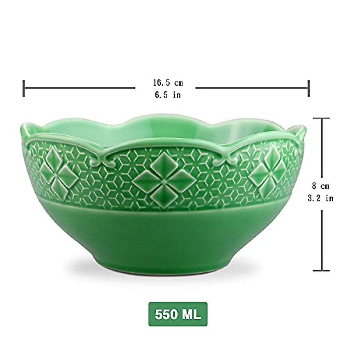 STAR MOON Set of 2 Large Ceramic Soup Bowls - Elegant and Durable 19 Oz Emerald Green Bowls for Serving, Cereal, Soup, and More - Microwave and Dishwasher Safe - Four-Leaf Clover Collection