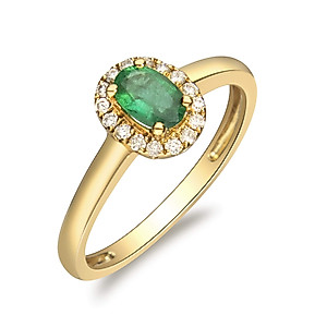 Gin & Grace 10K Yellow Gold Natural Diamond (I1,I2) & Natural Emerald Engagement Propose Promise Ring for Women