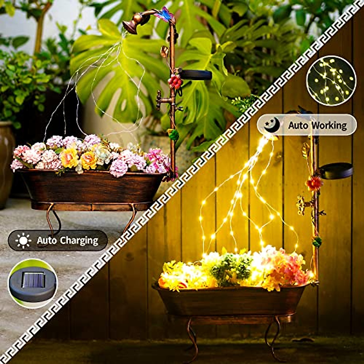 Solar Waterfall Light for Outdoor Solar Garden Patio Decor, Solar Watering Can with Cascading Lights, LED String Lights - Star Shower Solar Yard Art for Party