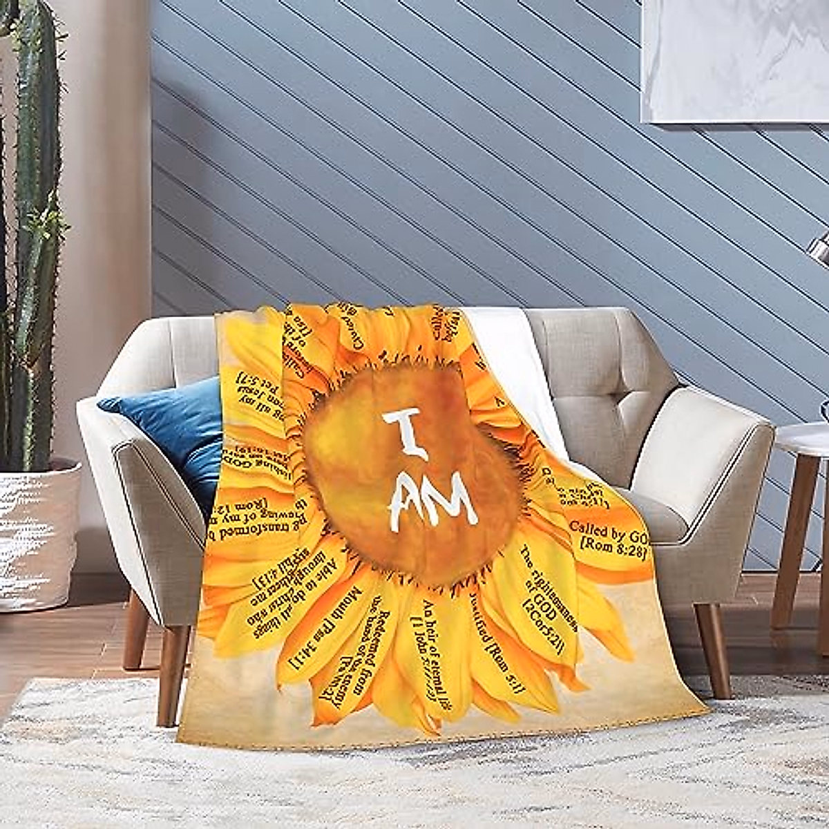 BOOPBEEP Inspirational Blanket with Bible Verse Christian Spiritual Religious Gift for Women Birthday Christian Gift for Mom Wife Healing Throw Blanket (Sunflower-Yellow, 40"x50")