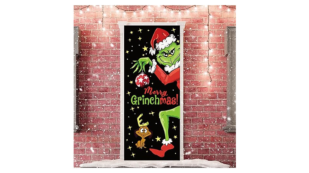 Grinch Door Cover - Festive Christmas Decor