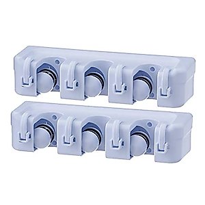 Superio Mop and Broom Holder Wall Mount White Cleaning Tools Wall Organizer, 3 Rack Slots and 4 Hooks for Kitchen Closet Garage Garden and Office (2)