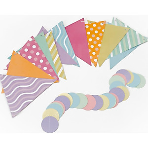 PapaKit Paper Pennant Bunting Banner and Circle Garland Decoration Set Kids Adult Party Supply ( Pastel Rainbow Colors - 2 Piece Set)