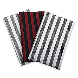 6 Pack Red Cotton Dish Towels - 16 X 27 Inch - Kitchen Towel Linen - Classic Farmhouse Dish Towels - Cotton Tea Towels - Black Striped Dish Towels - Striped Cotton Towels, Reusable, Red & Black