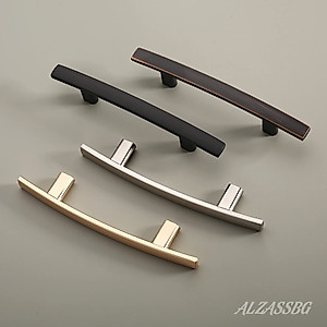 Alzassbg 10 Pack Brushed Brass Cabinet Pulls, 3-3/4 Inch(96mm) Hole Centers Gold Cabinet Handles Hardware Modern Arch Bar Drawer Handle Pull AL3092BB