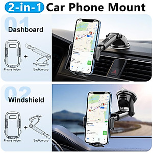 Phone Dash Mount for Car, Phone Holder for Car Windshield Dashboard Window, Gun Mount Hands Free Universal Automobile Cell Phone Holder Fit for iPhone Smartphones