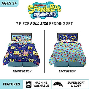 Franco Kids Bedding Super Soft Comforter and Sheet Set with Sham, 7 Piece Full Size, Spongebob Squarepants