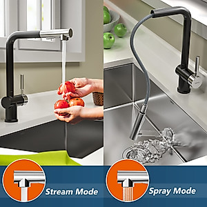 TORVA Black Pull Down Kitchen Faucets, Stainless Steel Kitchen Sink Faucet with Pull Out Sprayer Single Handle with Deck Plate, Matte Black