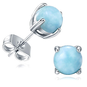 Exquisite 925 Sterling Silver Larimar Stud Earrings GEMSME 925 Sterling Silver Round Larimar Stud Earrings Hypoallergenic Jewelry for Women