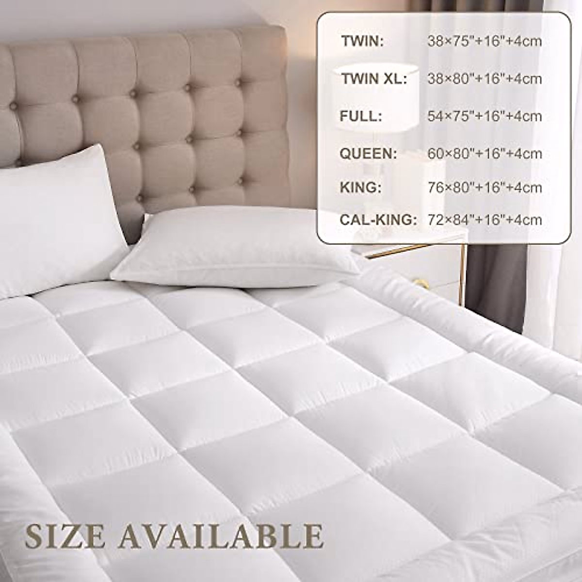 Yarnsoft Full Size for Back Pain, Cooling and Breathable Mattress Pad Covers, Extra Thick Mattress Topper 16-21" Elastic Deep Pockets ，All Season Bedding, (54 "x75) White