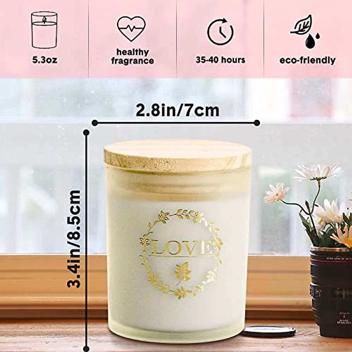 Scented Candles Gift Set for Women: Aromatherapy Candles for Home Rose Scented Natural Soy Wax Jar Candle Sets 2 Pack 6oz 40 Hour Burn Time Use for Stress Relief Relaxation Bath Yoga Birthday