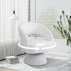 DAMAIFROM Swivel Accent Chairs Set of 2, 360 Degree Swivel Barrel Chairs, Upholstered Modern Armchairs, Swivel Chairs for Living Room, Bedroom, Office (White, Teddy)