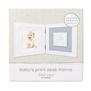 Little Pear Baby's Print Keepsake Desk Frame, Handprint And Footprint Imprint Kit, Folding Tabletop Frame, 4x6 Photo Insert, Gift For New And Expecting Moms, White