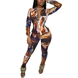 YouSexy 2 Piece Legging Pant Sets for Women Floral Print Long Sleeve Crop Top and Bodycon Pants Tracksuits Outfits