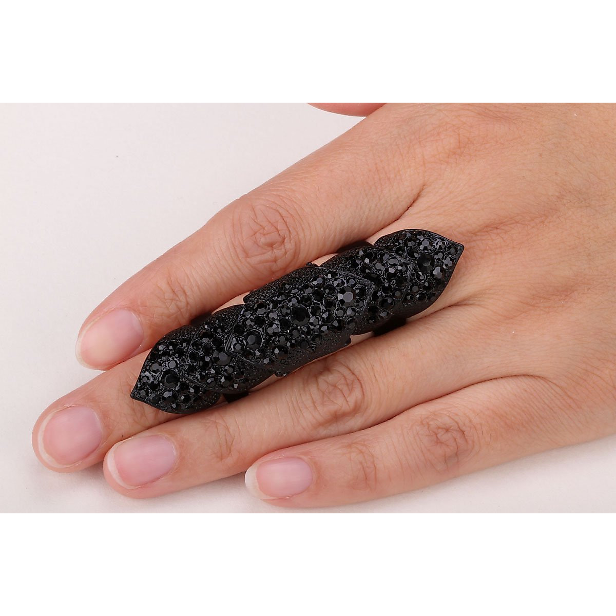 Women's Full Finger Jointed Long Adjustable Ring - Fit Finger Size 7 to 9 - Knuckle Armor Ring - 2-4/5 Inch Long - Halloween Party Costume Accessories Jewelry Gifts (Black)