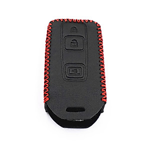 MJKEYAuto Black Leather 3 Buttons Smart Remote Key Fob Cover Chain Case for Toyota Prius 2004 2005 2006 2007 2008 2009