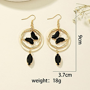 Black Butterfly Dangle Earrings for Women Green Gemstone Drop Gold Plated Earrings Fashion Jewelry Gifts Hypoallergenic
