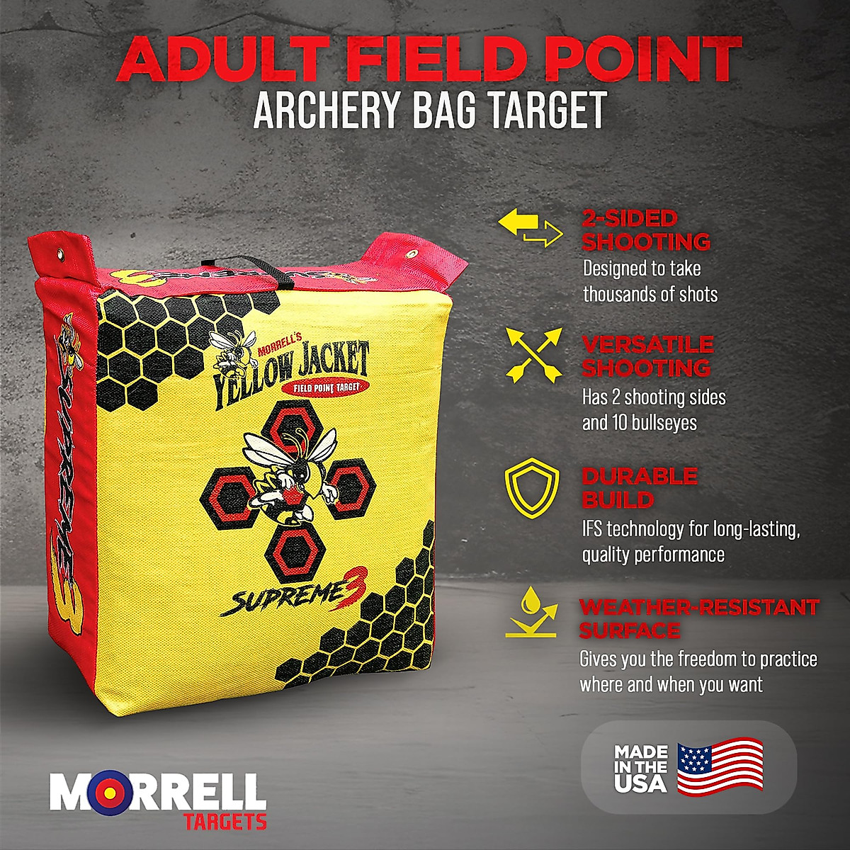 Morrell Yellow Jacket Supreme 3 28 Pound Adult Field Point Archery Bag Target w/HME Products Archery Range Practice Shooting 30 Inch Bag Target Stand