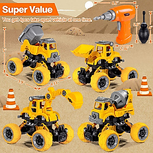 LUDILO 4PCS Take Apart Toys for 4 Year Old Boys Construction Toys with Electric Drill DIY Assembly Building Stem Toys Trucks Gifts for 3 4 5 6 7 8 Year Old Boys Girls Kids Learning Educational Toys