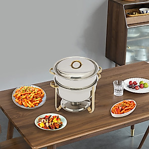 201 Stainless Steel chafing dish, 14.2 Qt Deluxe Round Gold Accent Soup Chafer, Chafing Dish Buffet Set for parties, catering, buffets, 15.35 * 15.75inch