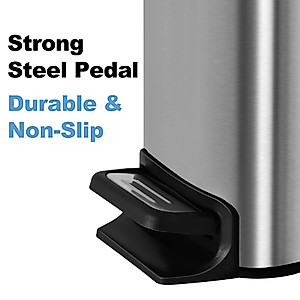 TrashAid Small Bathroom Trash Can with Lid Soft Close, 6 Liter / 1.6 Gallon Stainless Steel Garbage Can Narrow with Removable Inner Bucket, Step Pedal (Silver)