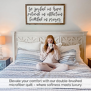 Southshore Fine Living, Inc. Oversized King Quilt Set, Striped Beige Lightweight Bedspread, 3-Piece Coastal Bedding Set, Soft Microfiber Fabric, California King Quilt Sets Oversized, Grey Stripes