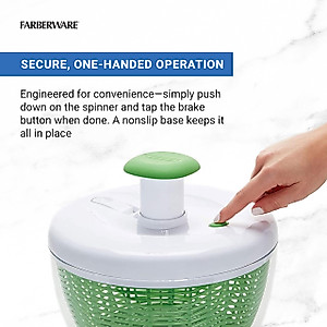 Farberware Easy to use pro Pump Spinner with Bowl, Colander and Built in draining System for Fresh, Crisp, Clean Salad and Produce, Large 6.6 quart, Green