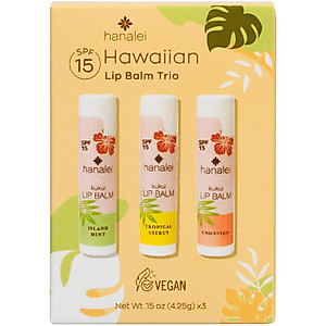 Hanalei Lip Balm and Moisturizer - Natural Kukui Oil and Beeswax Lip Moisturizer to Hydrate and Replenish Dry, Chapped Lips - Made in USA - Variety Pack with SPF lip balm (3 Tubes)