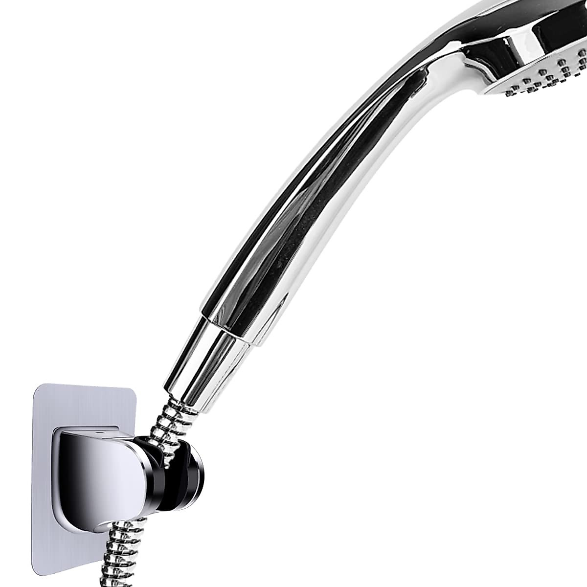 1Pcs Strong Adhesive Waterproof Shower Head Stand, Self Adhesive Shower Head Holder, Adjustable Handheld Shower Holder NO Drilling Wall Mount Waterproof for Shower Room, Chrome