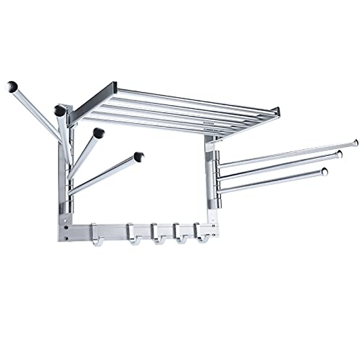 Yaegoo Clothes Drying Rack, Foldable Wall Mounted Laundry Drying Rack, Drying Rack Swivel Towel Rack with Hooks and Swing Arms, Space Saver Clothes Rack in Laundry Room and Bathroom