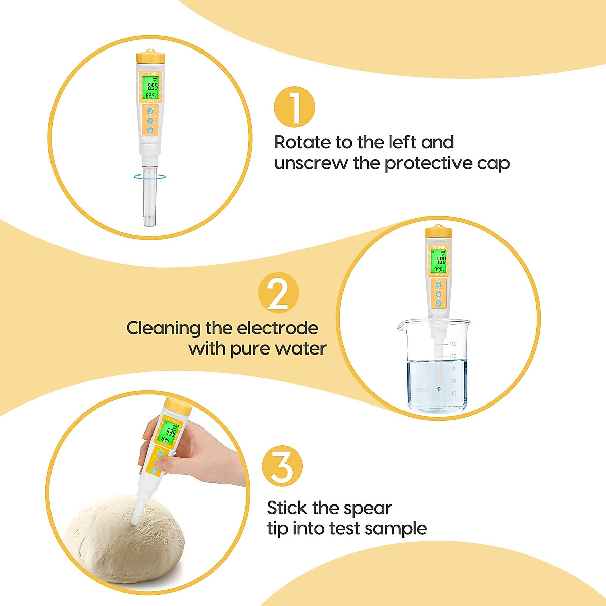 YINMIK Digital pH Meter for Food, pH Probe for Sourdough and Bread Dough, Checking The pH of Fermenting Sausages and Salami, Waterproof pH Tester for Solid and Liquid Soft Soil Sample