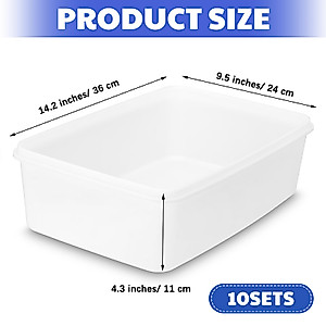 Suzile 10 Pcs Plastic Tub with Lids 14.17 x 9.45 x 4.33 Inch Commercial Tote Box Deep Restaurant Containers with Lids Fish Food Service Bus Tubs for Meat Storage Washing Dishes Art Supplies Toy(White)