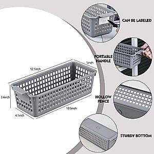 Ggbin Slim Plastic Storage Basket, 6 Packs Small Desktop Organizer Basket Bins, Grey