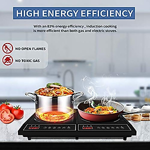 CUISUNYO Double Induction Cooktop Power Sharing Portable Induction Burner 1800w Countertop Temperature and Power Settings Electric Burner with Timer and Digital Control