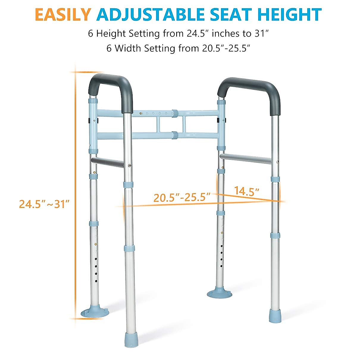 OasisSpace Stand Alone Toilet Safety Rail - Heavy Duty Medical Toilet Safety Frame for Elderly, Handicap and Disabled - Adjustable Bathroom Toilet Handrails, Width Adjustable Design, Fit Any Toilet