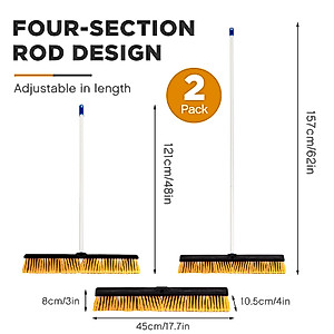 Suclain 2 Pcs Push Broom Outdoor Wide Heavy Duty Broom with Long Handle Stiff Bristles Concrete Brush Commercial for Cleaning Bathroom Kitchen Patio Garage Shop Deck Concrete Tile Floor (18 Inch)