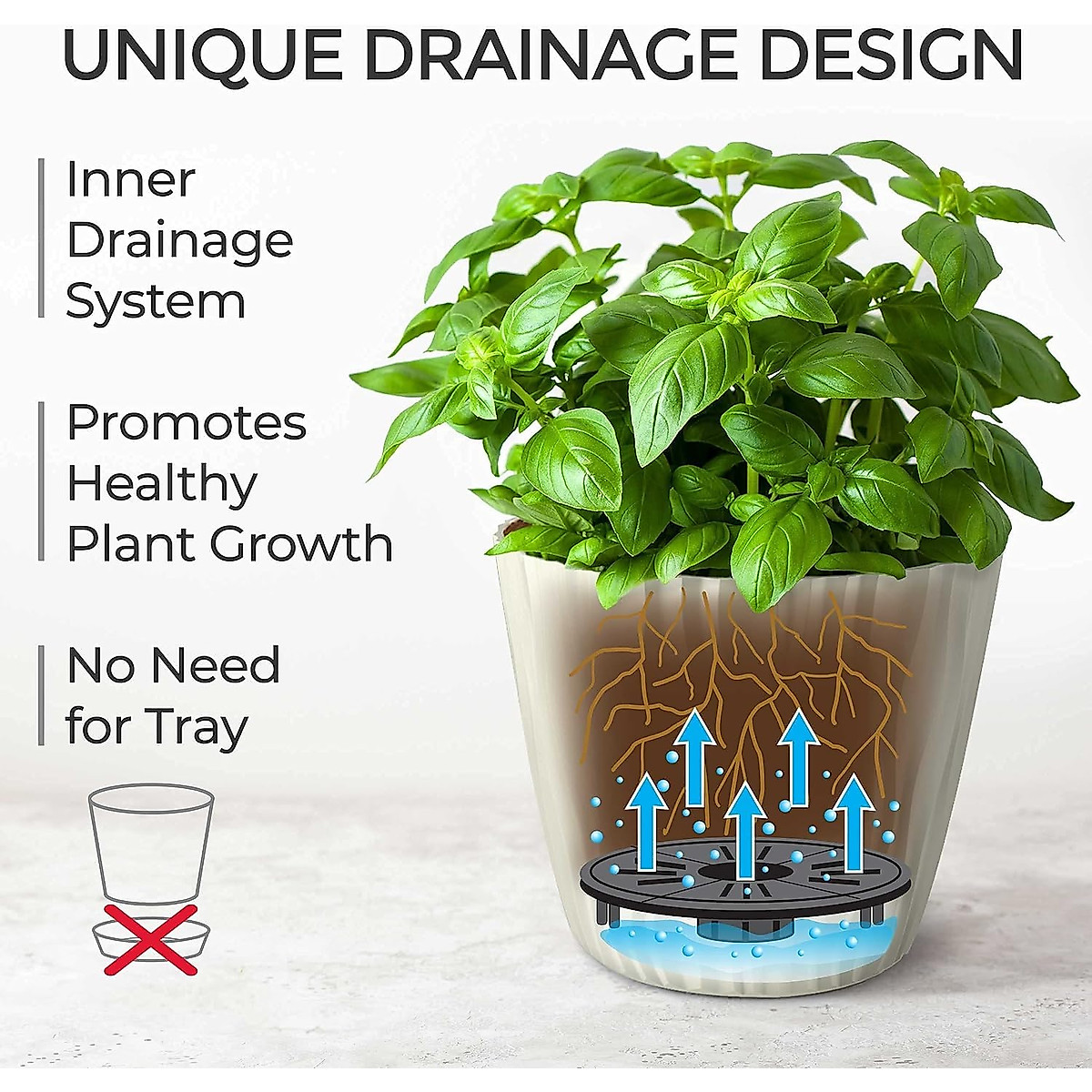 Mueller European-Made 5/1 Plant Pots 6/7.5/9.2" - Flower Pots Set with Inner Drainage for Indoor and Outdoor Use - Modern Decorative Planters for Plants, Flowers, and Herbs - Beige